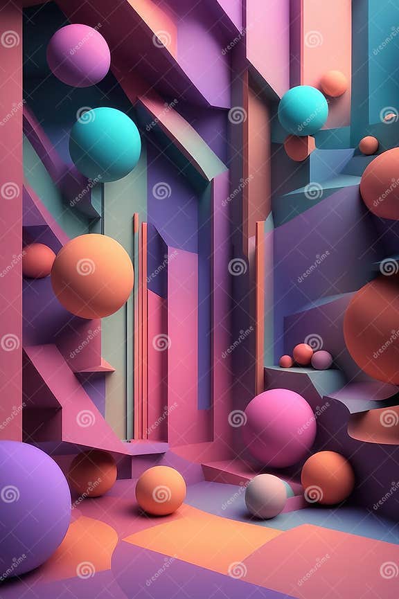 Colorful 3d Objects Abstract, Vertical Composition Stock Illustration ...