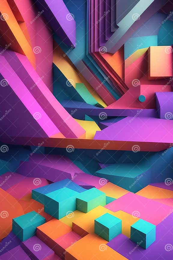 Colorful 3d Objects Abstract, Vertical Composition Stock Illustration ...