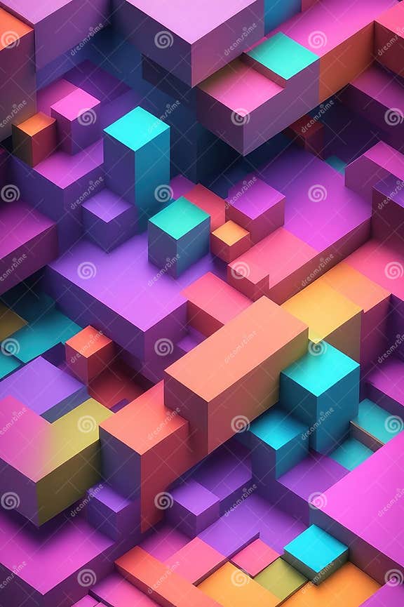 Colorful 3d Objects Abstract, Vertical Composition Stock Illustration ...