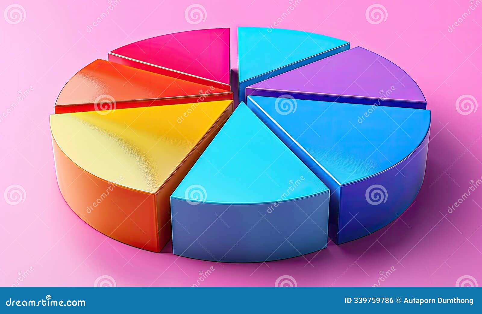 Colorful 3D Pie Chart on a Pink Background, Representing Data ...