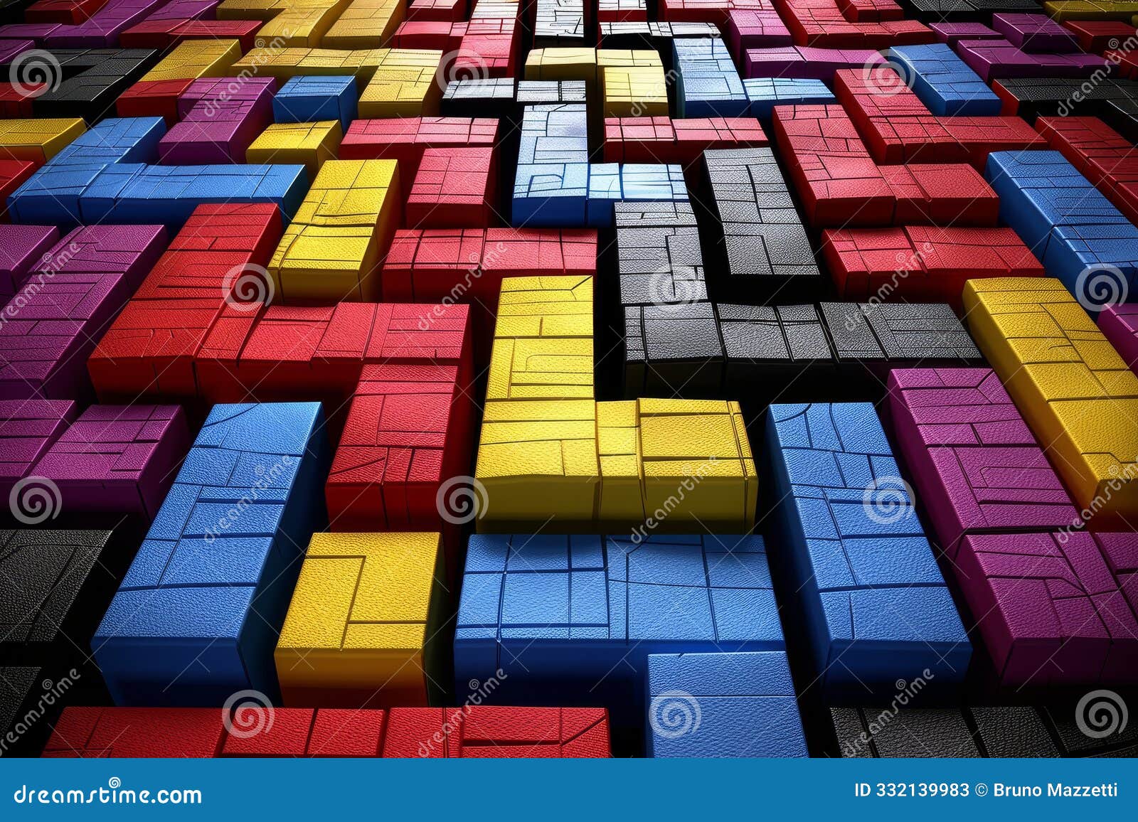 Colorful 3D Puzzle Blocks Arranged in Complex Interlocking Patterns ...