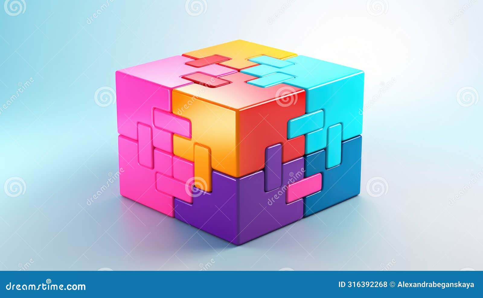 Colorful 3D Puzzle Cube on Blue Gradient Background. Autistic Pride Day ...