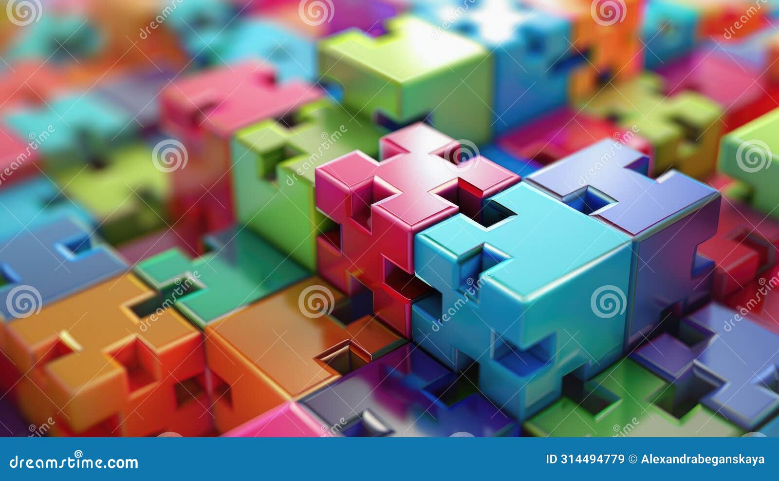 Colorful 3D Puzzle Pieces Assembling Together Stock Illustration ...
