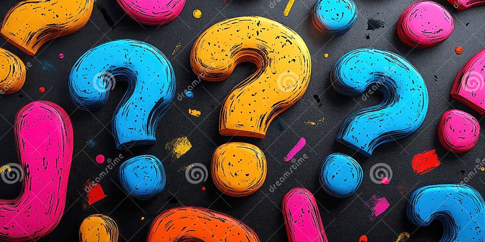 Colorful 3D Question Marks Pattern on Dark Background Stock Image ...