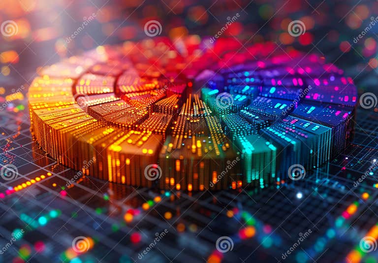 Colorful 3D Render of Microscopic Closeup of Computer Chip on Circuit ...