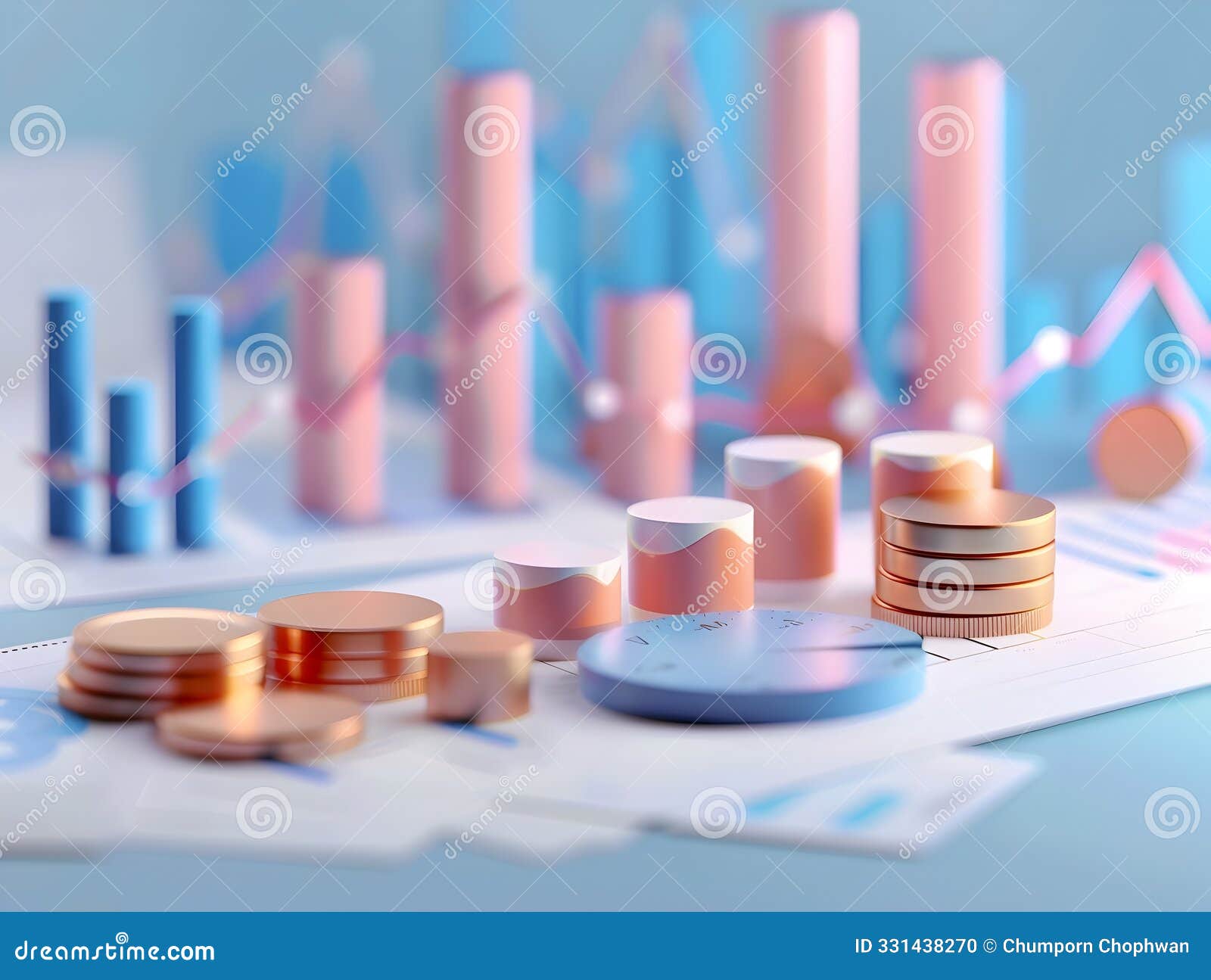 Colorful 3D Rendered Business Presentation with Economic Data ...