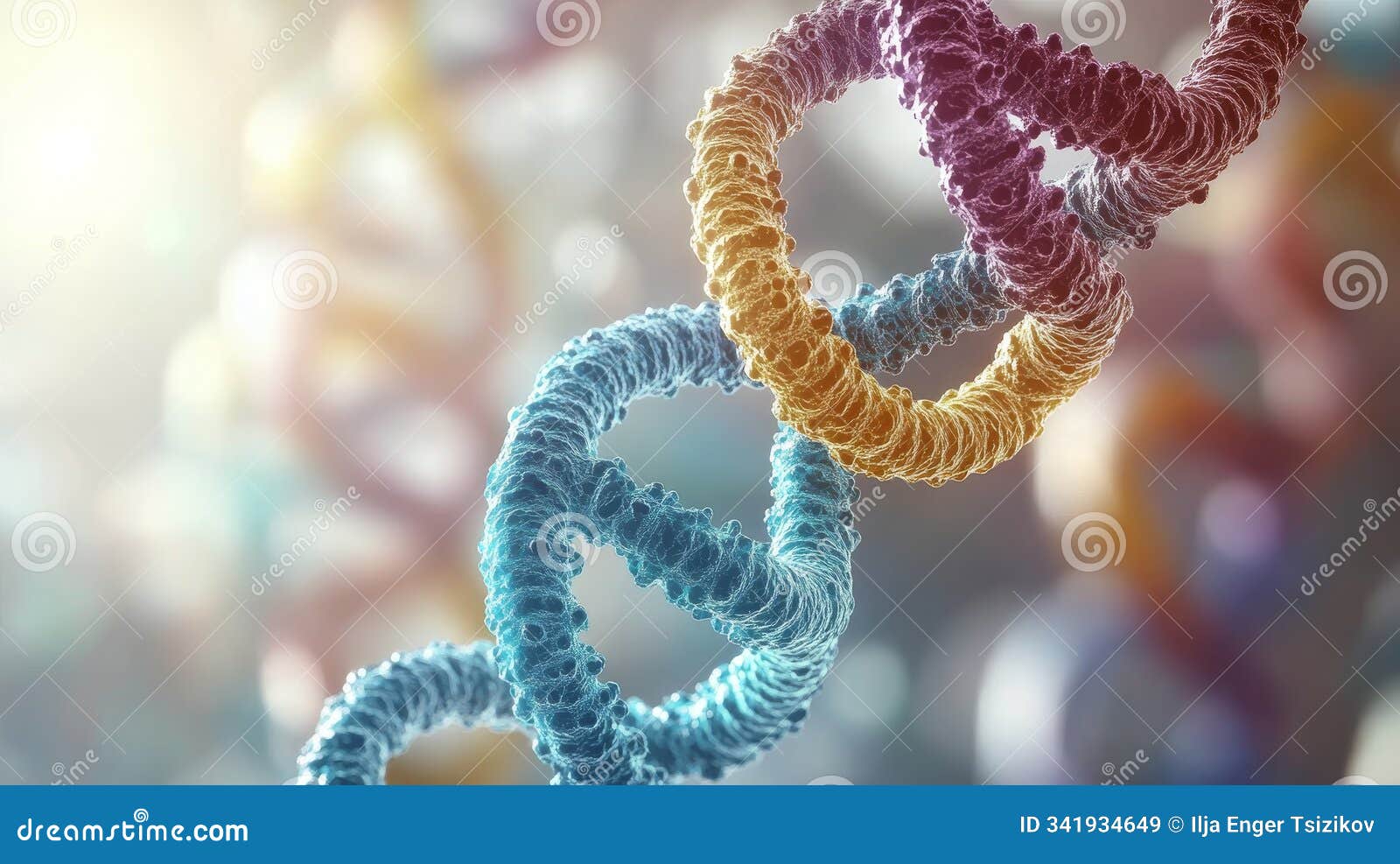 Colorful 3D Rendered Illustration of a DNA Molecule Structure, Genetics ...