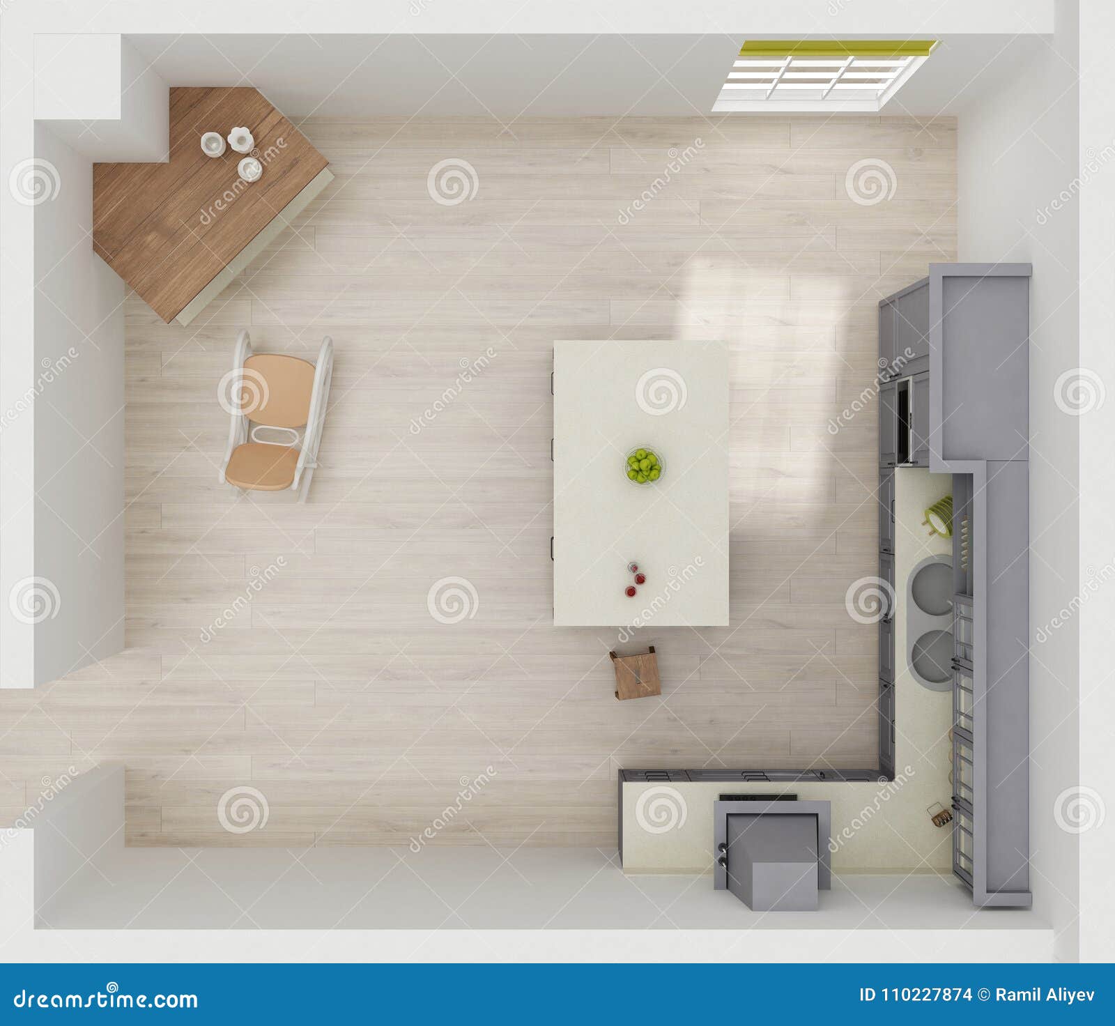 Kitchen Interior 3D Rendering Top View Stock Illustration ...