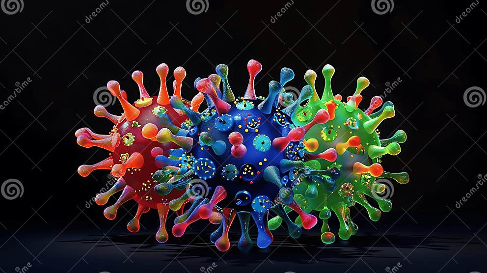 Colorful 3D Rendering of Viruses with Complex Structures Against a Dark ...