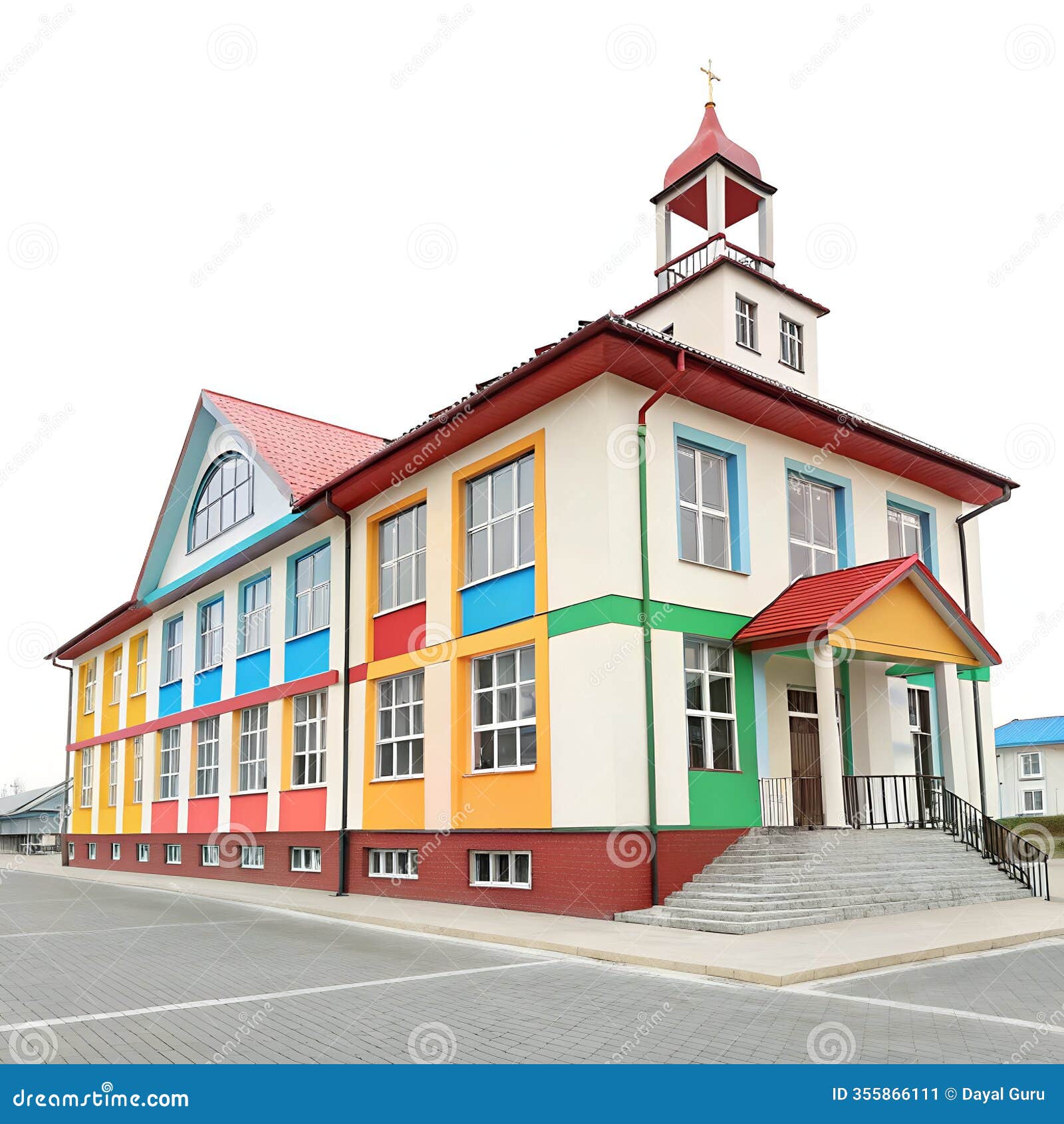 Colorful 3D School Building Isolated on White Background Stock ...