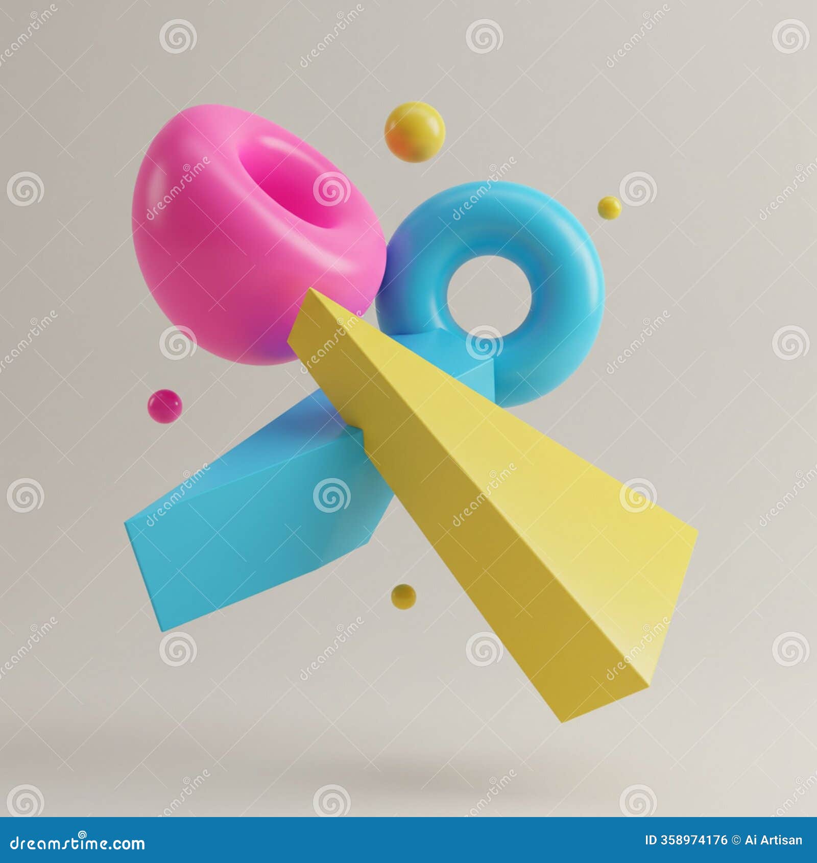 Colorful 3D Shapes Floating on a Neutral Background Include a Pink ...