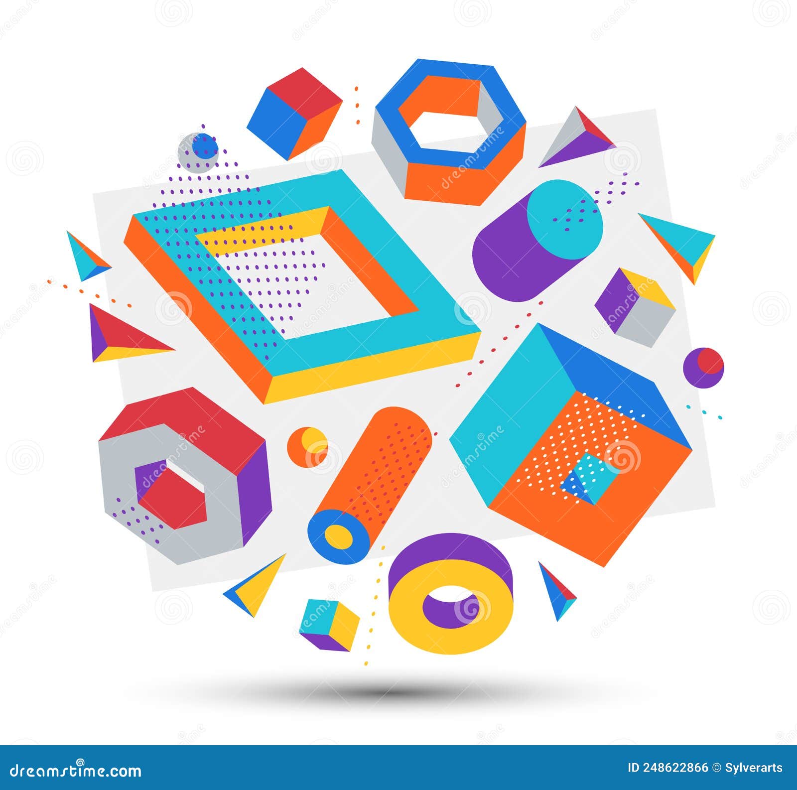 Colorful 3D Shapes Vector Composition Isolated on White Background ...