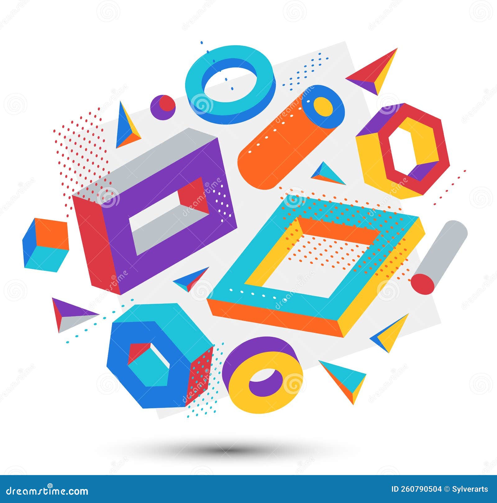 Colorful 3D Shapes Vector Composition Isolated on White Background ...