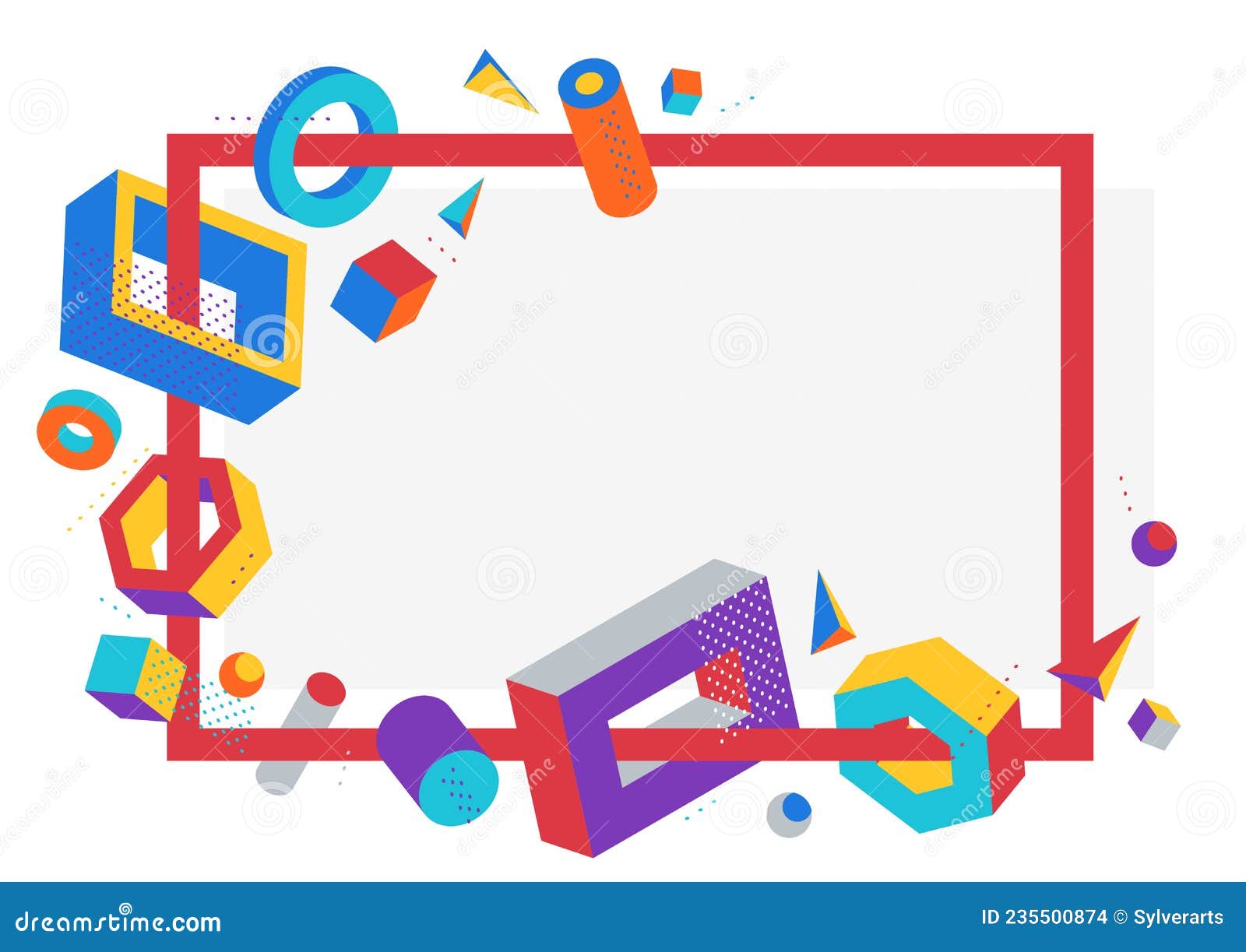 Colorful 3D Shapes Vector Frame Isolated on White Background, Bright ...