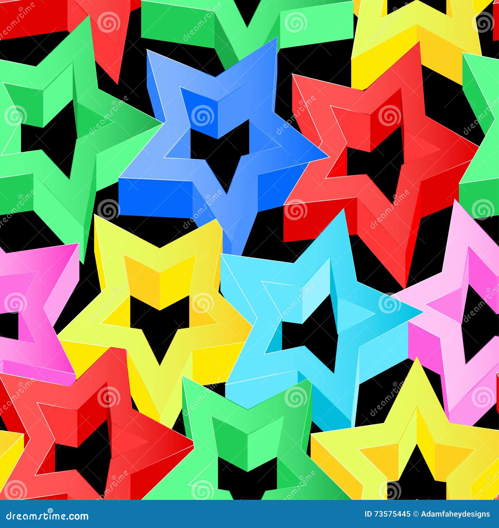 Colorful 3D Stars on Black Seamless Pattern Stock Vector - Illustration ...
