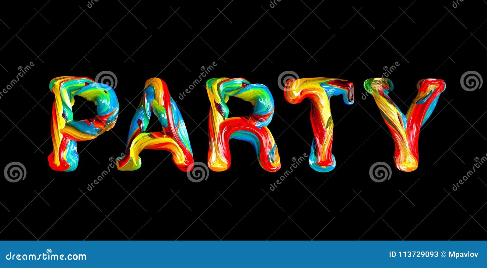 Colorful 3d text party. stock vector. Illustration of design - 113729093