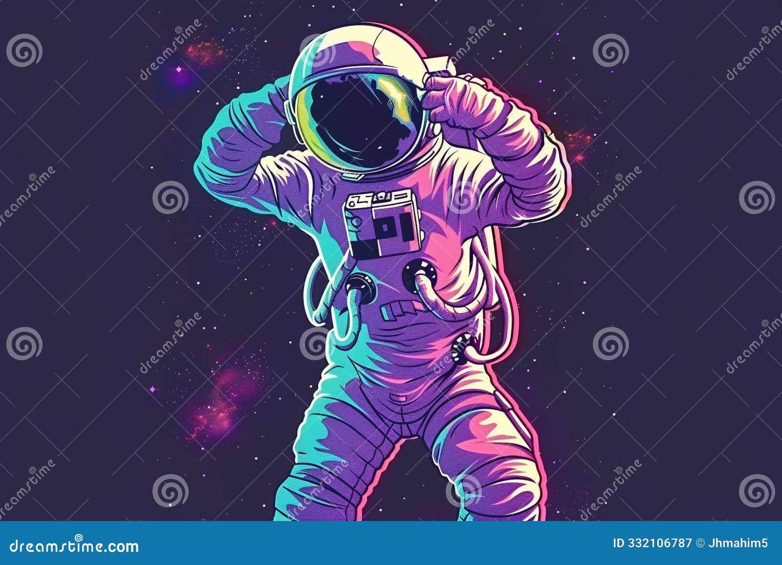 A Colorful 2D Vector Illustration of an Astronaut Standing and ...