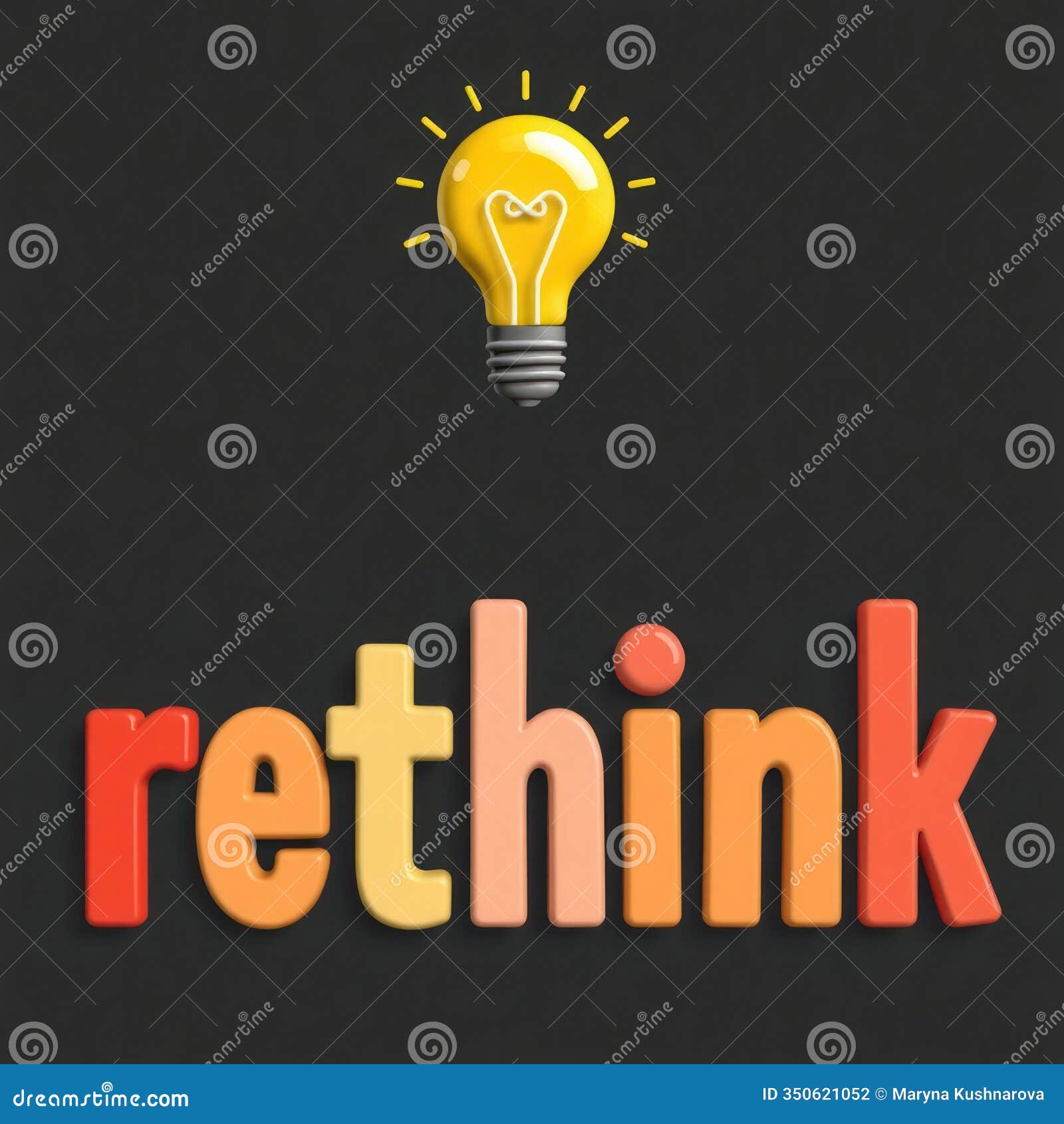 Colorful 3D Word Rethink with Lightbulb. Creative Idea Concept. Image ...