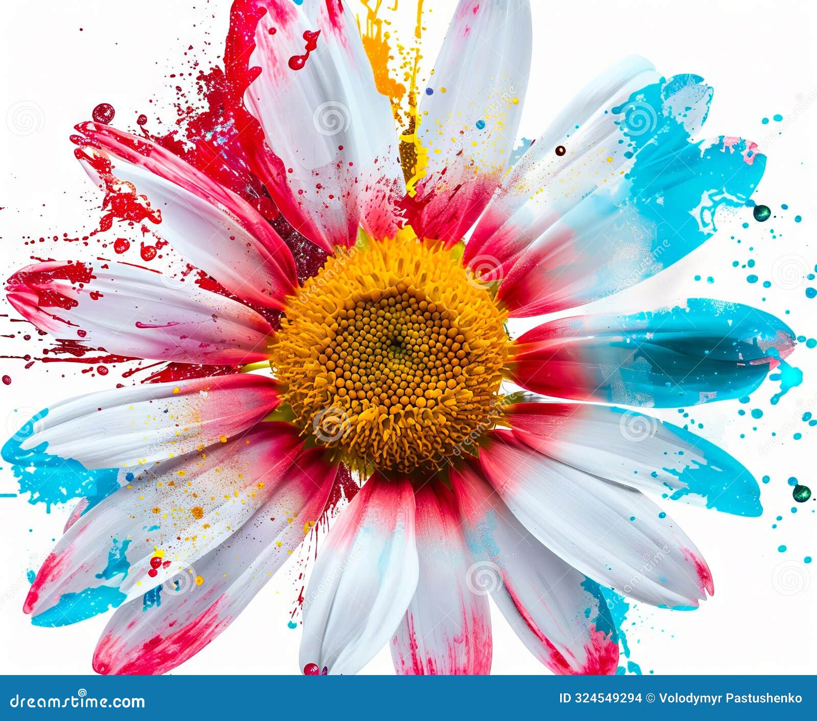 A Colorful Daisy with Paint Splatters Stock Photo - Image of petal ...