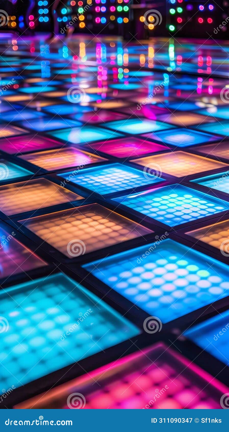 A Colorful Dance Floor Illuminated by Bright Spotlights and Disco Balls ...