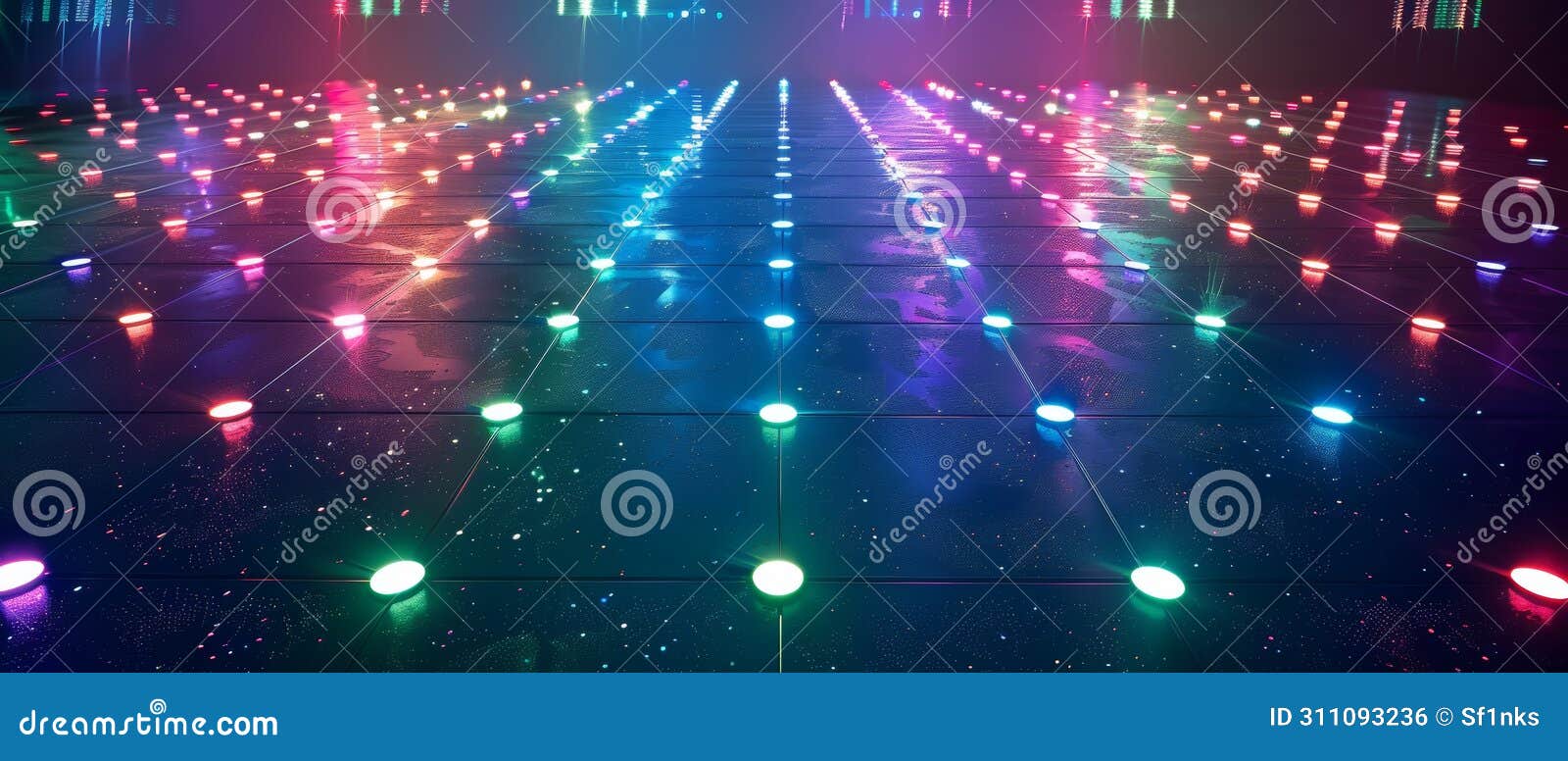 A Colorful Dance Floor Illuminated by Bright Spotlights and Disco Balls ...
