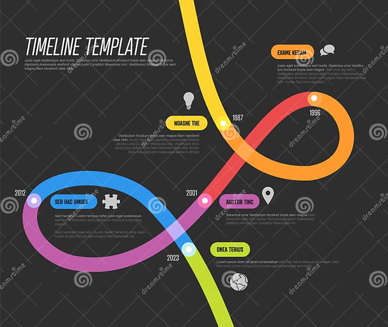 Colorful Dark Loop Timeline Template with 6 Dates Stock Illustration ...