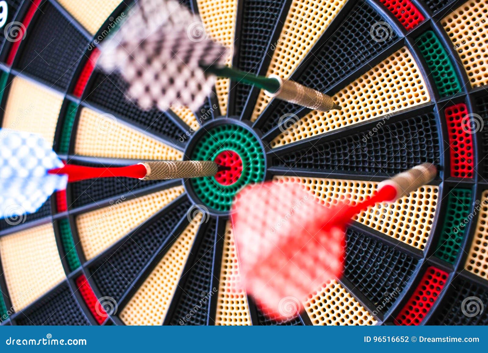 Colorful Darts Board Close Up with Arrows in the Bullseye Stock Photo ...