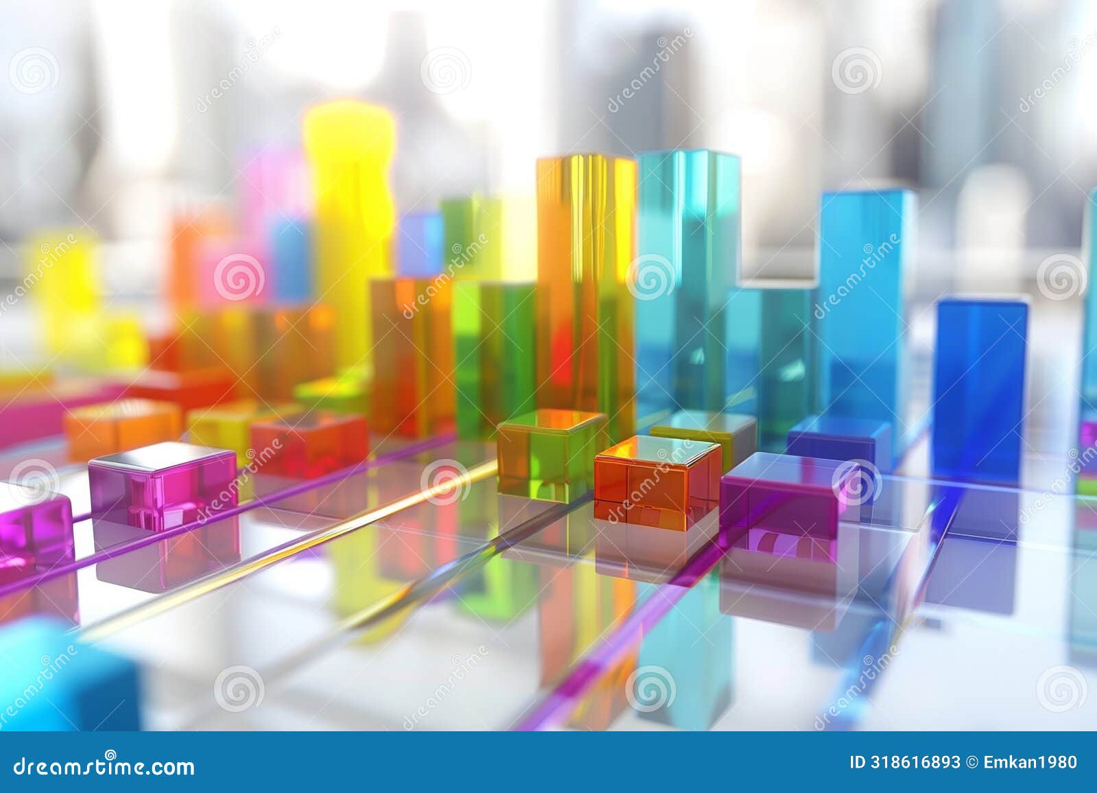 Colorful Data Chart on Transparent Glass with Colorful Cubes in the ...