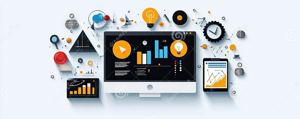 Colorful Data Visualization on Screen with Various Graphs and Symbols ...