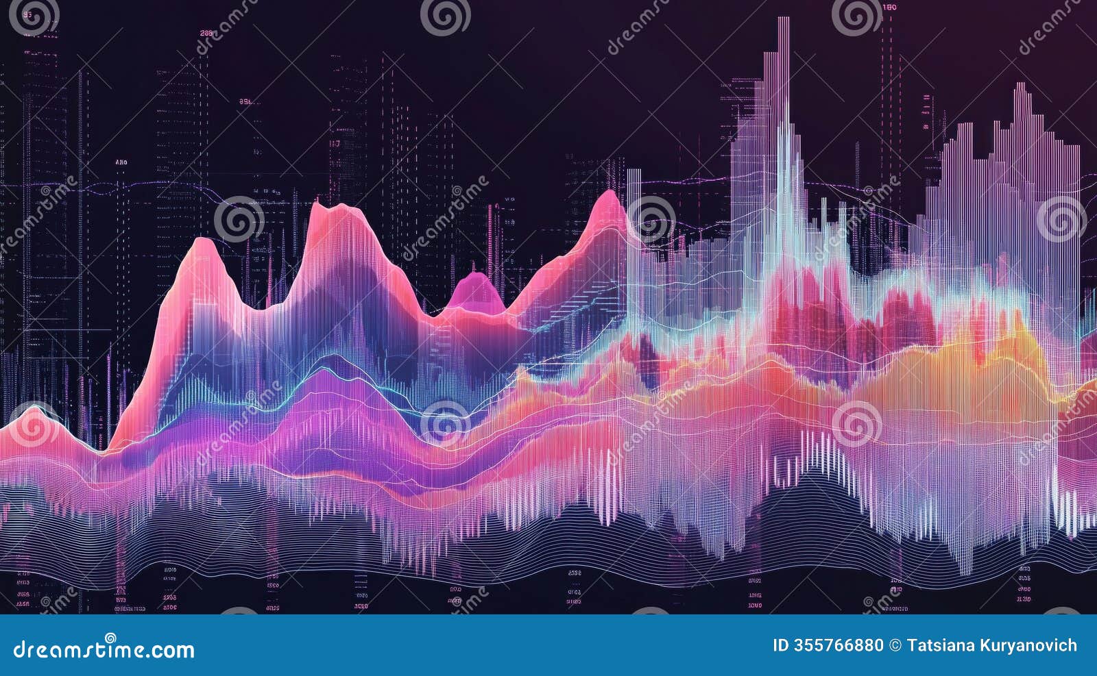 Colorful Data Visualization with Waves and Peaks, Abstract Digital ...