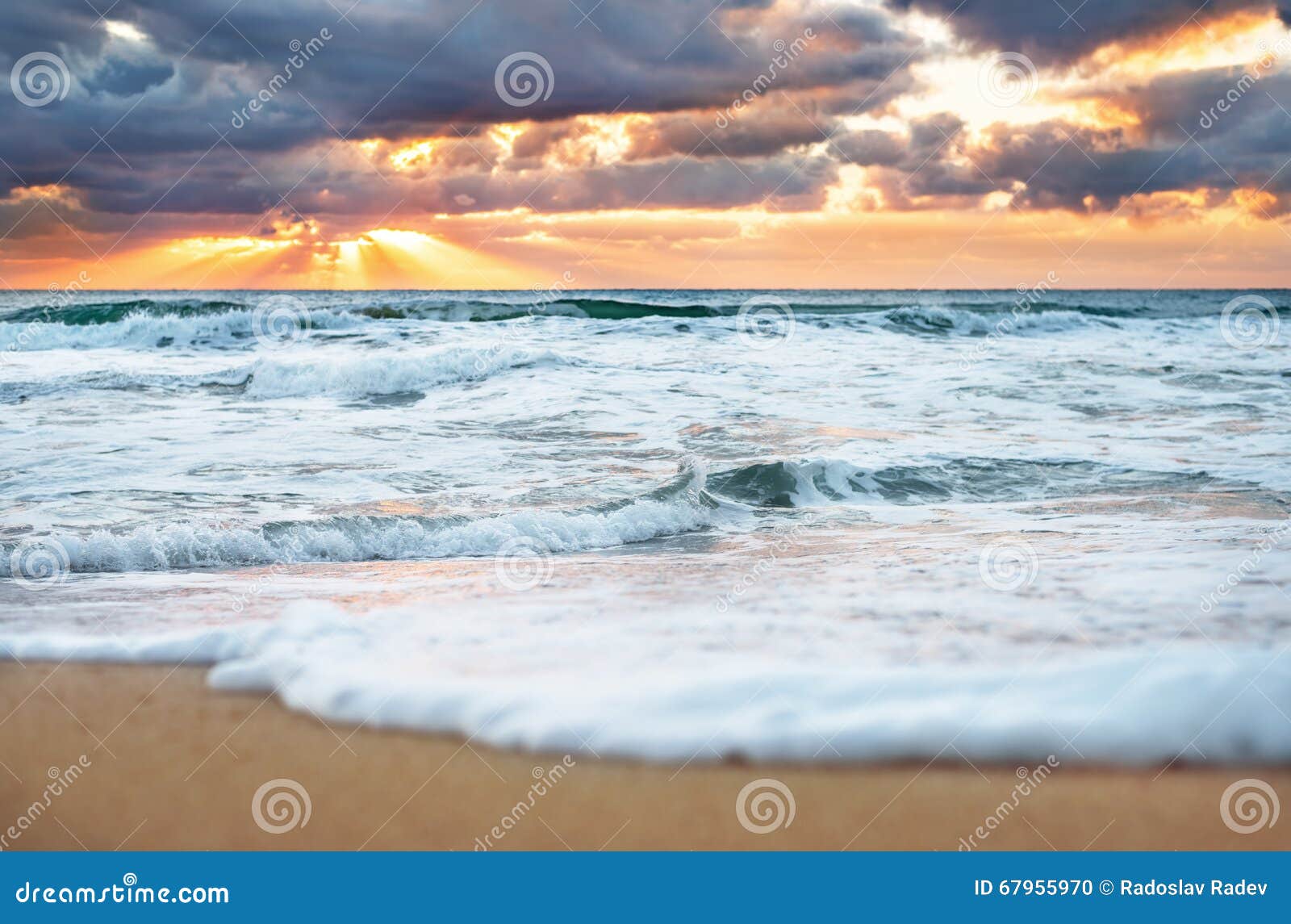 Colorful Dawn Over the Sea. Stock Photo - Image of beach, color: 67955970