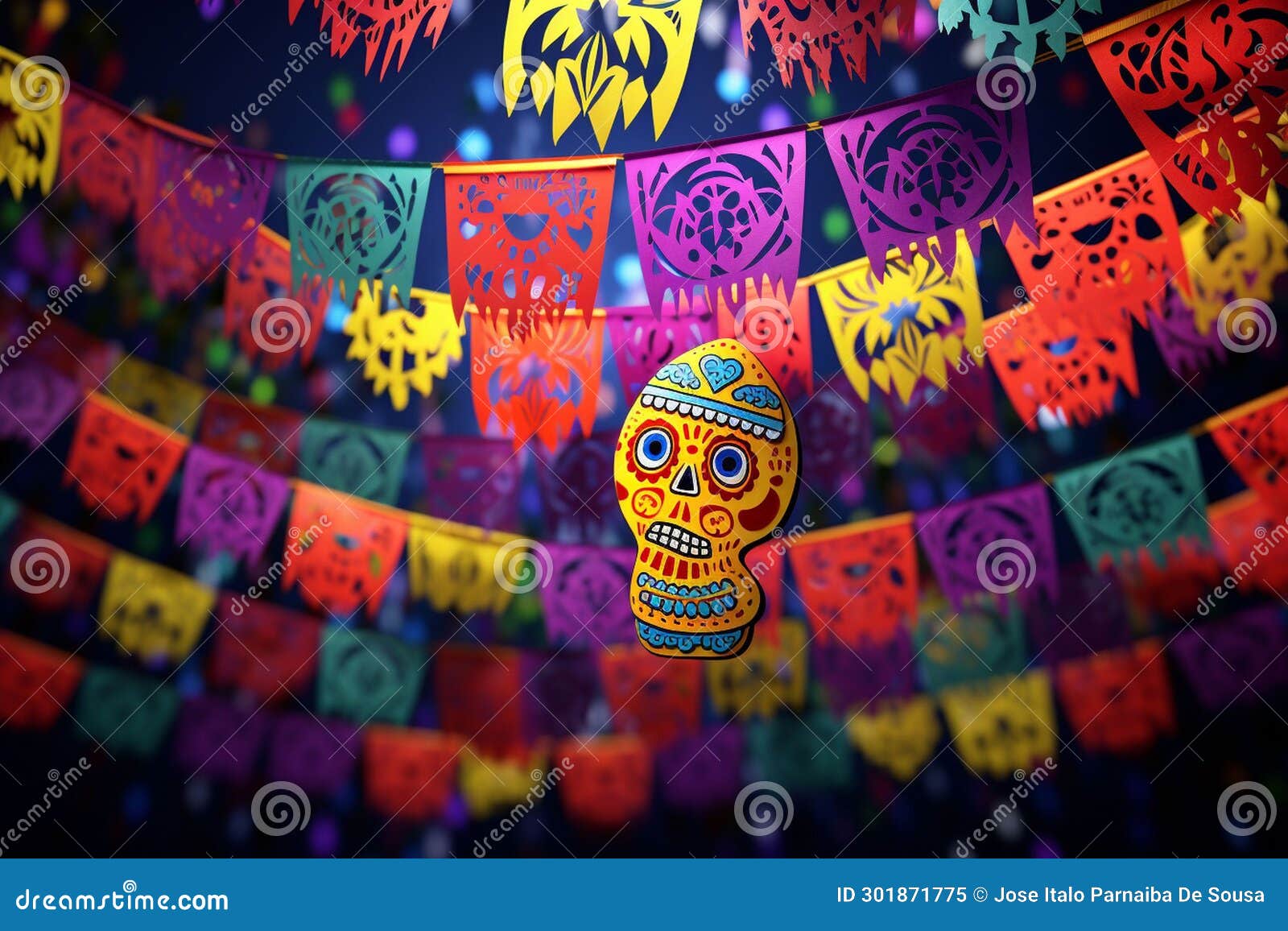 Day Of The Dead Papel Picado In Different Colors. Cartoon Vector ...