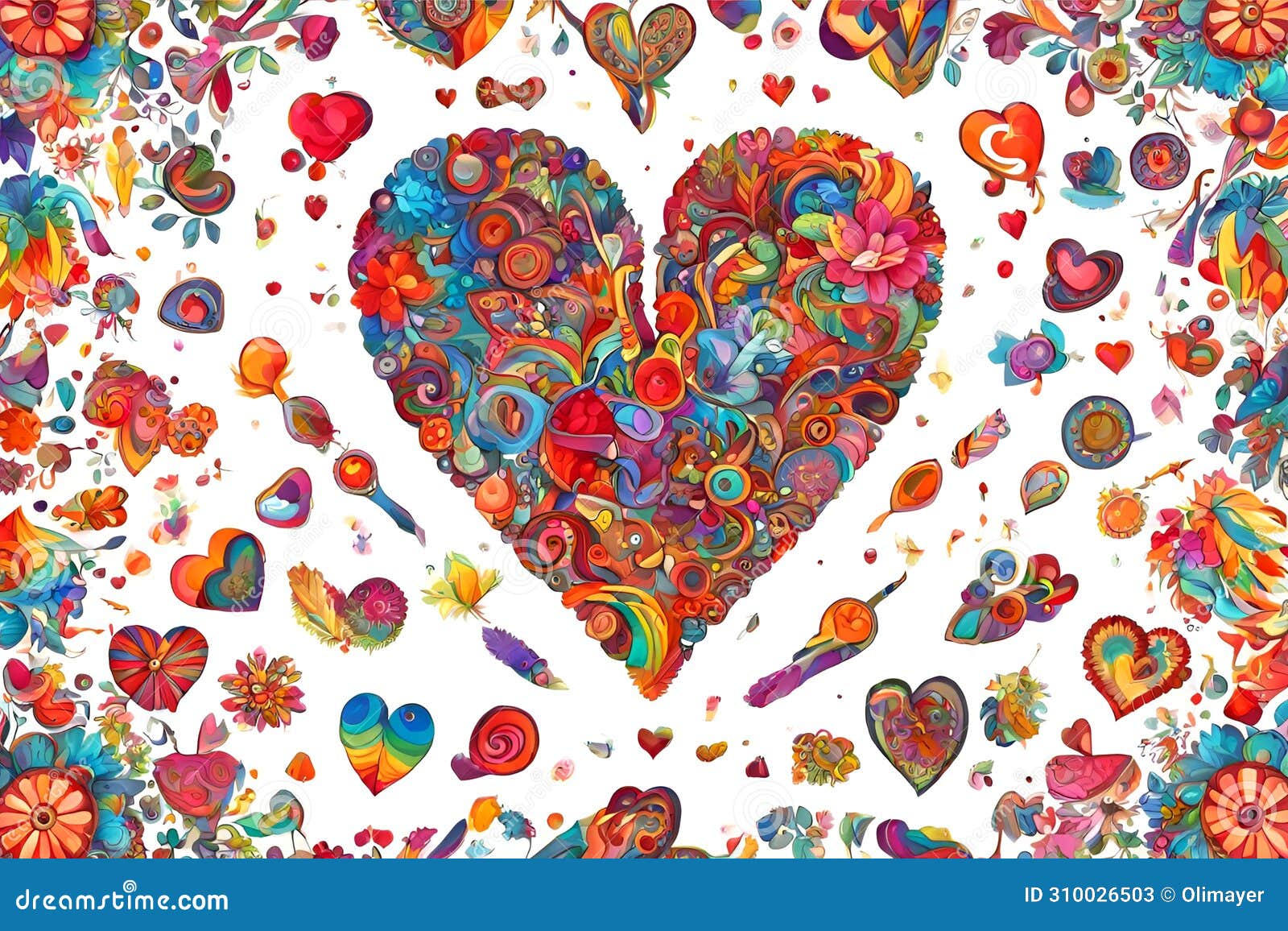 Decorated Colorful Heart with Design Elements. Stock Illustration ...