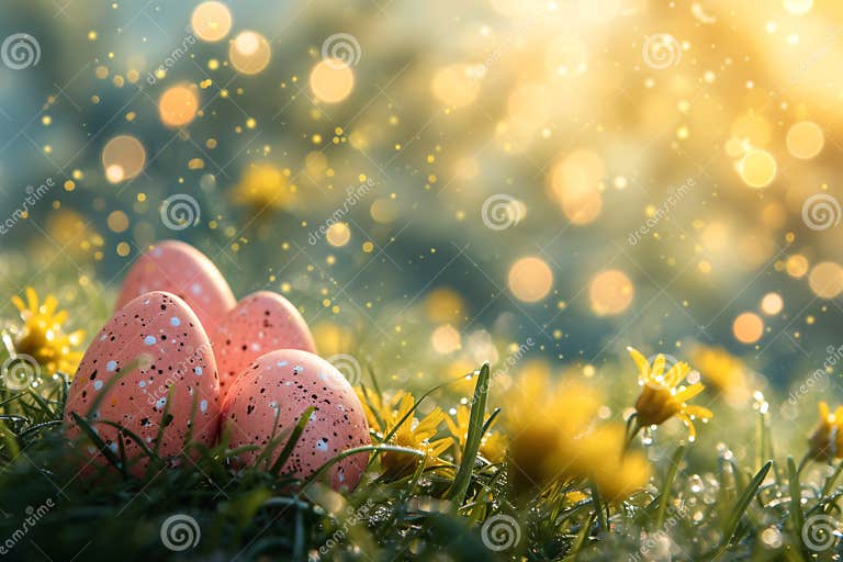 Colorful Decorated Easter Eggs Hiding in the Grass on Meadow. Easter ...