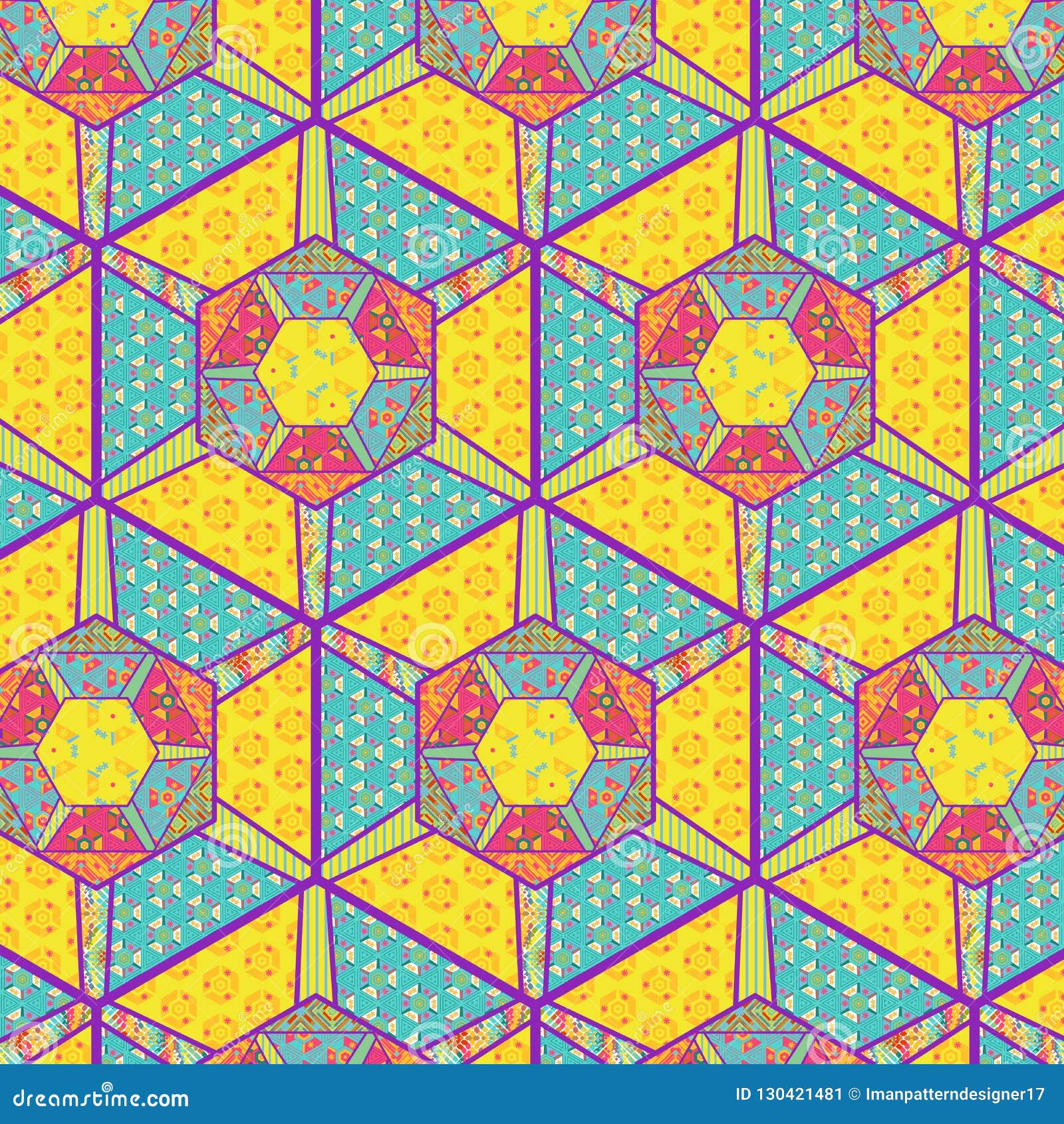 Colorful Decorated Hexagons for Patchwork, Quilting and Backgrounds ...