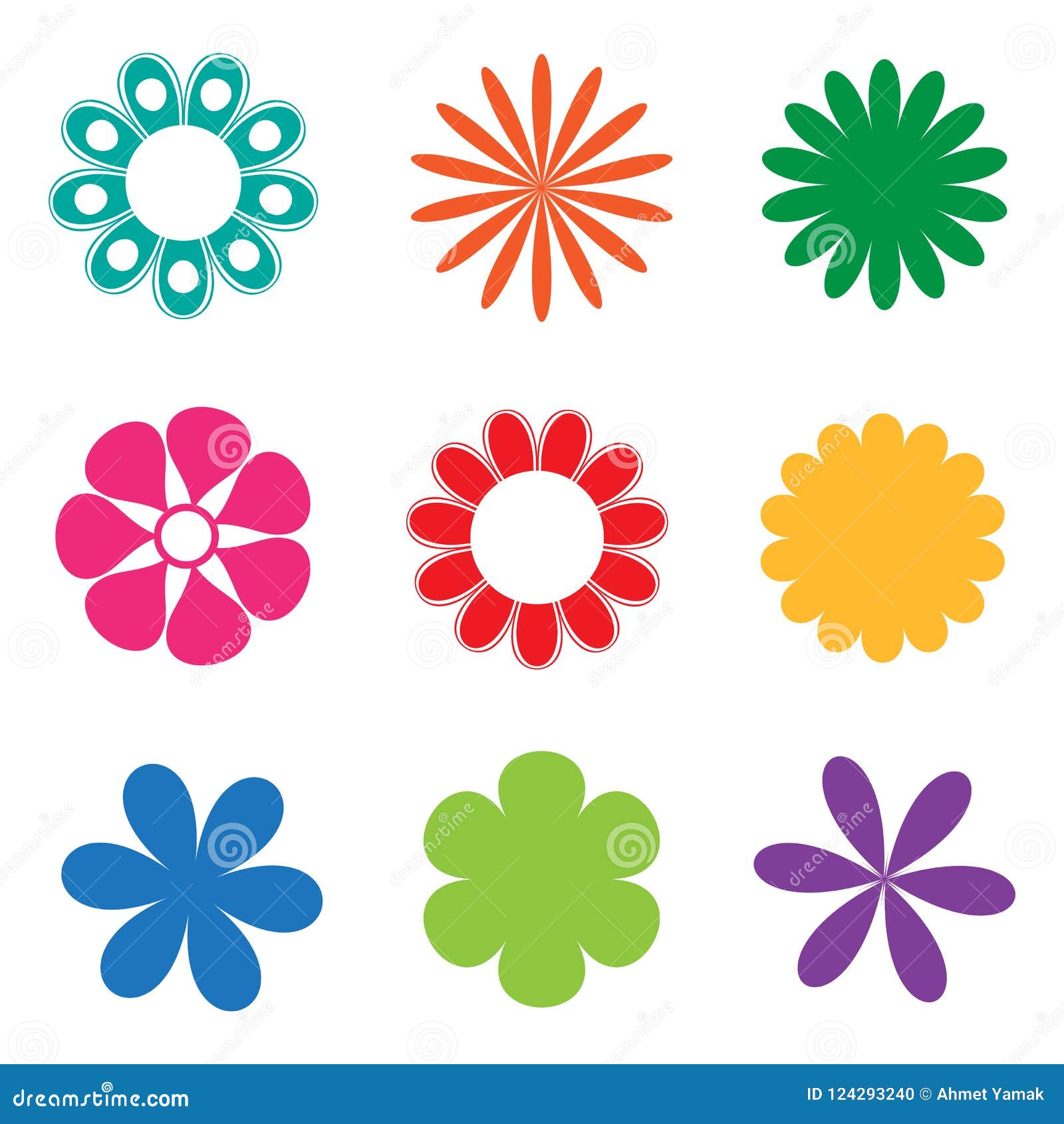 Colorful Decorative Flower Icon Set Stock Vector - Illustration of ...