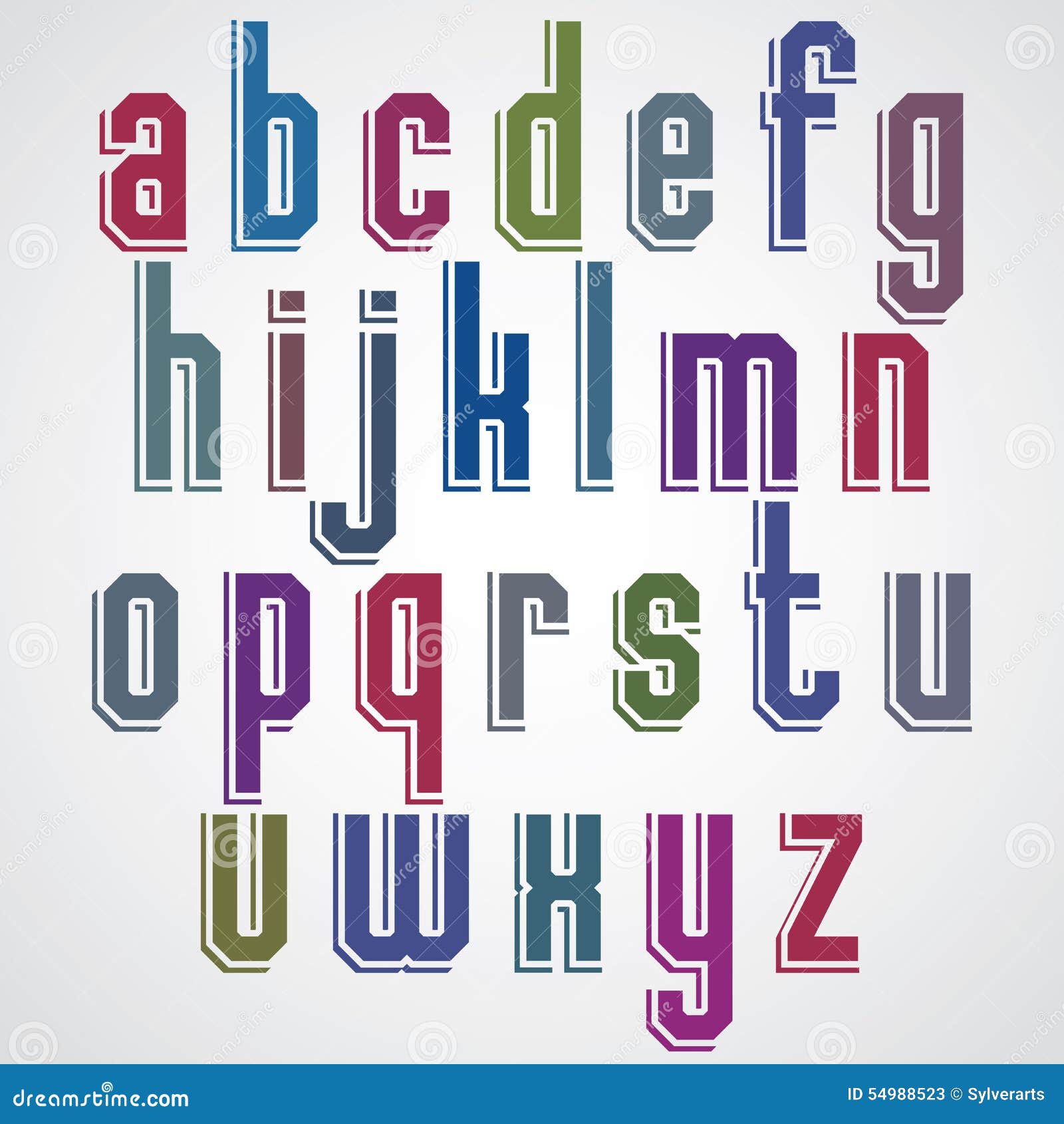 Colorful Decorative Font, Geometric Lowercase Letters with White Stock ...