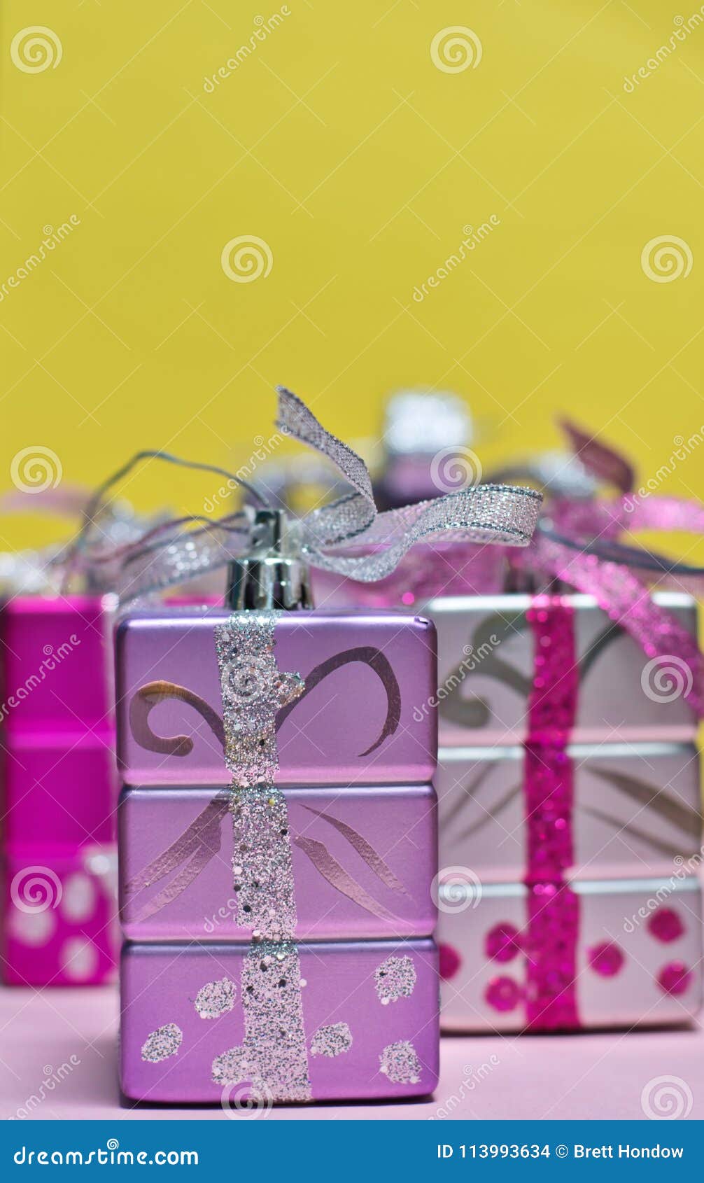 Colorful Decorative Gift Boxes with Bows. Stock Photo - Image of ...