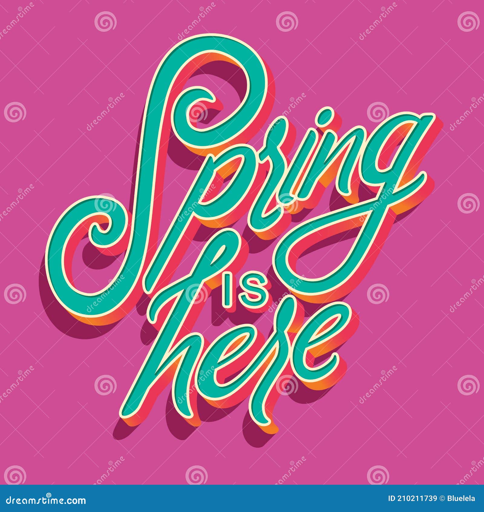 Colorful Decorative Handwritten Typography Design with Spring is Here ...