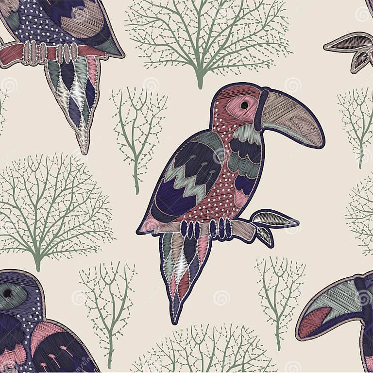 Colorful Decorative Pattern. Nature Background with Birds Stock Vector ...