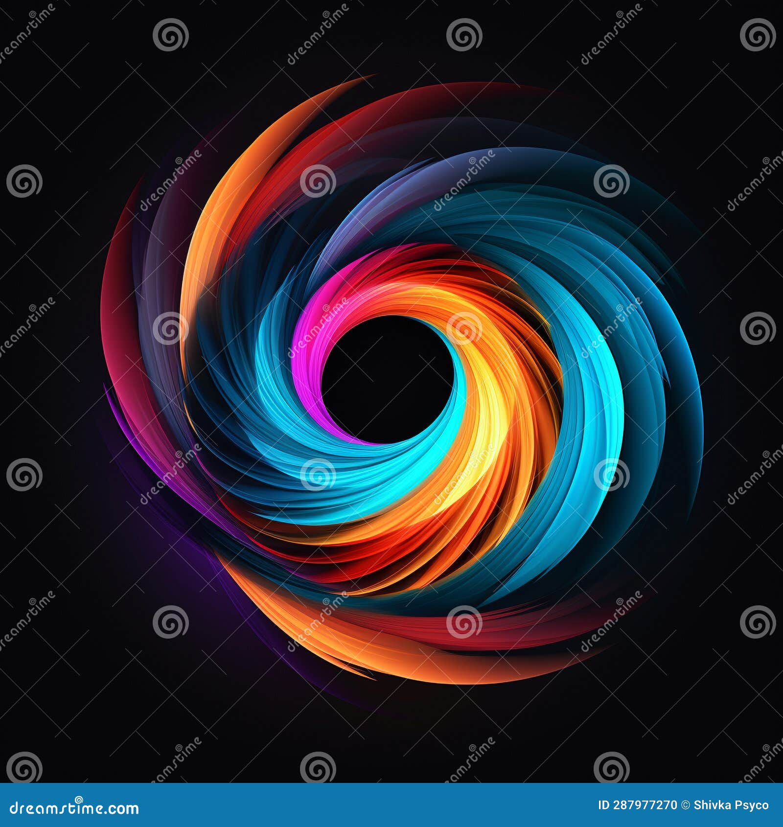 A Colorful Design Circular Storm Pattern on Black Background Generative ...