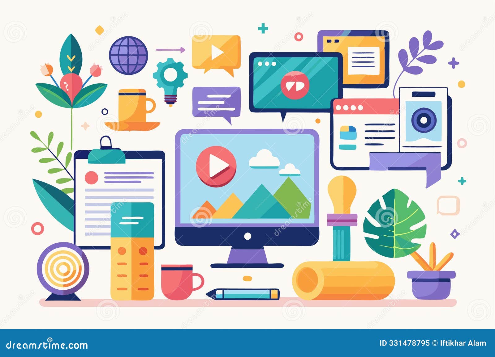 Colorful Design Elements for Digital Platforms Showcased on a Desk ...