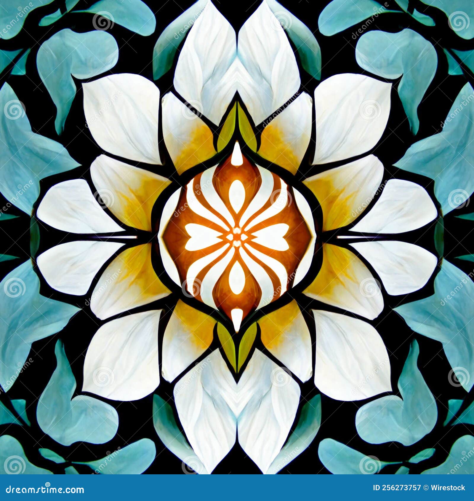 Colorful Design of a Flower on Stained Glass in a Seamless Pattern ...