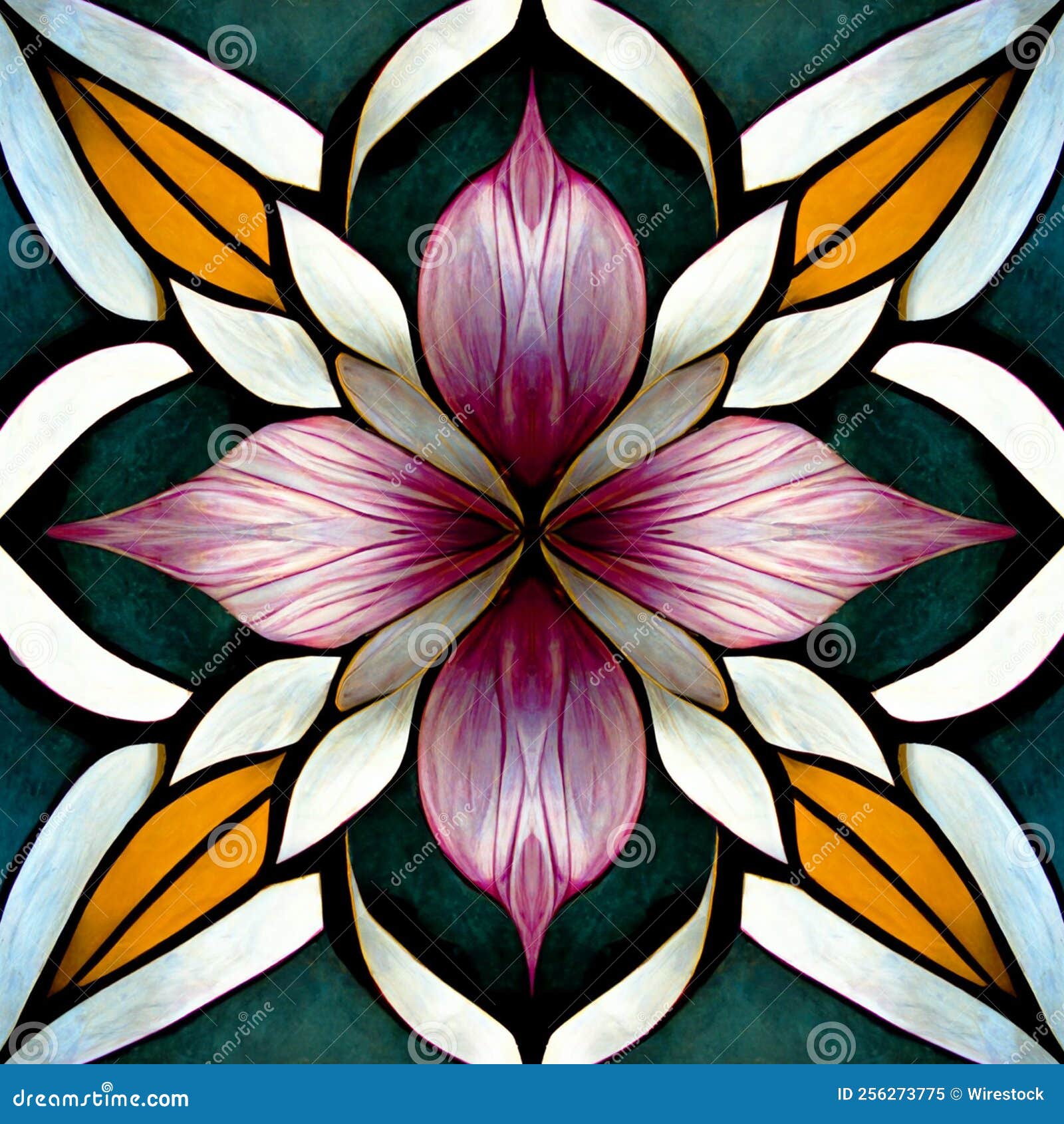 Colorful Design of a Flower on Stained Glass in a Seamless Pattern ...