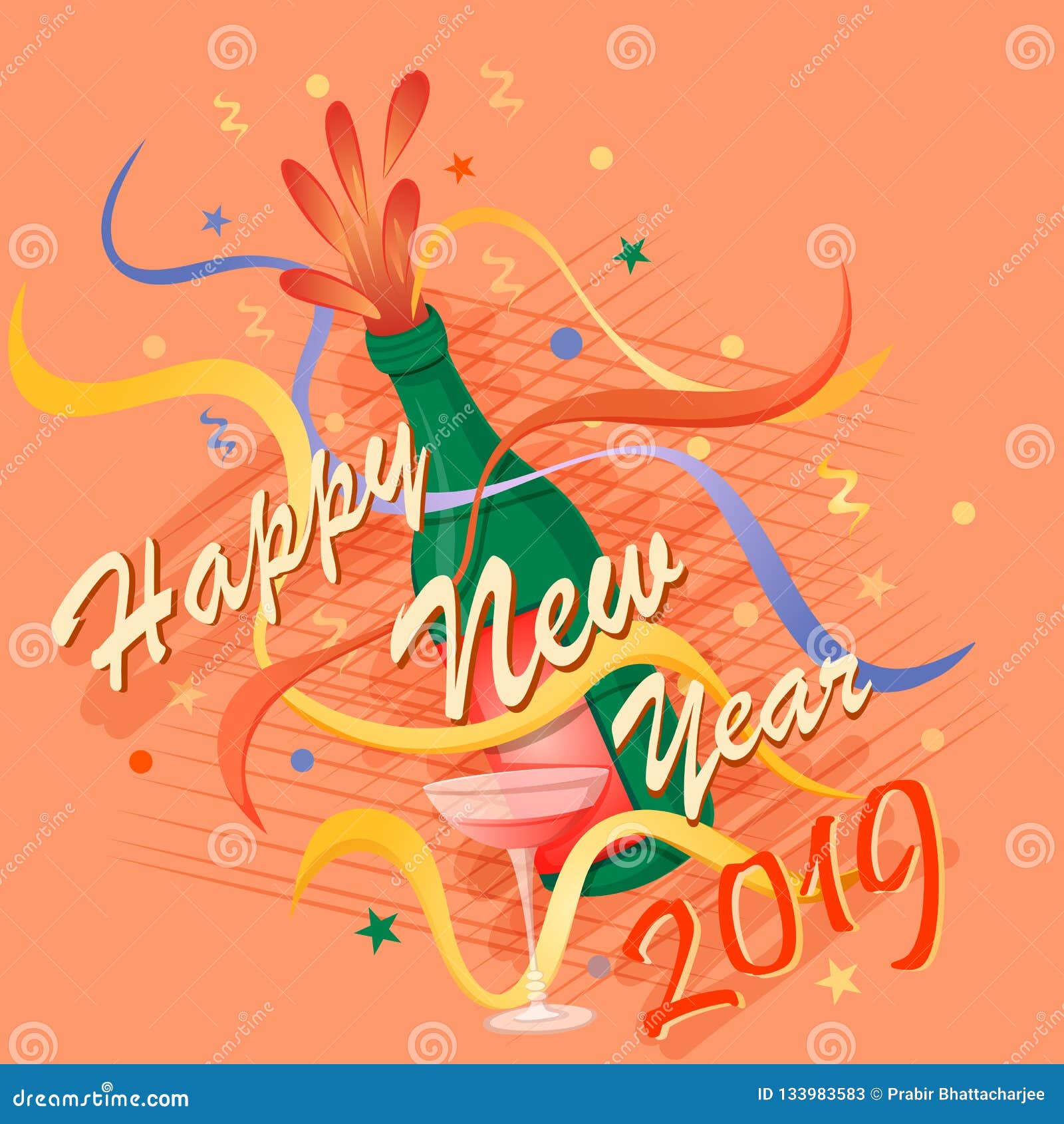 Colorful Design of Happy New Year Greeting Stock Vector - Illustration ...