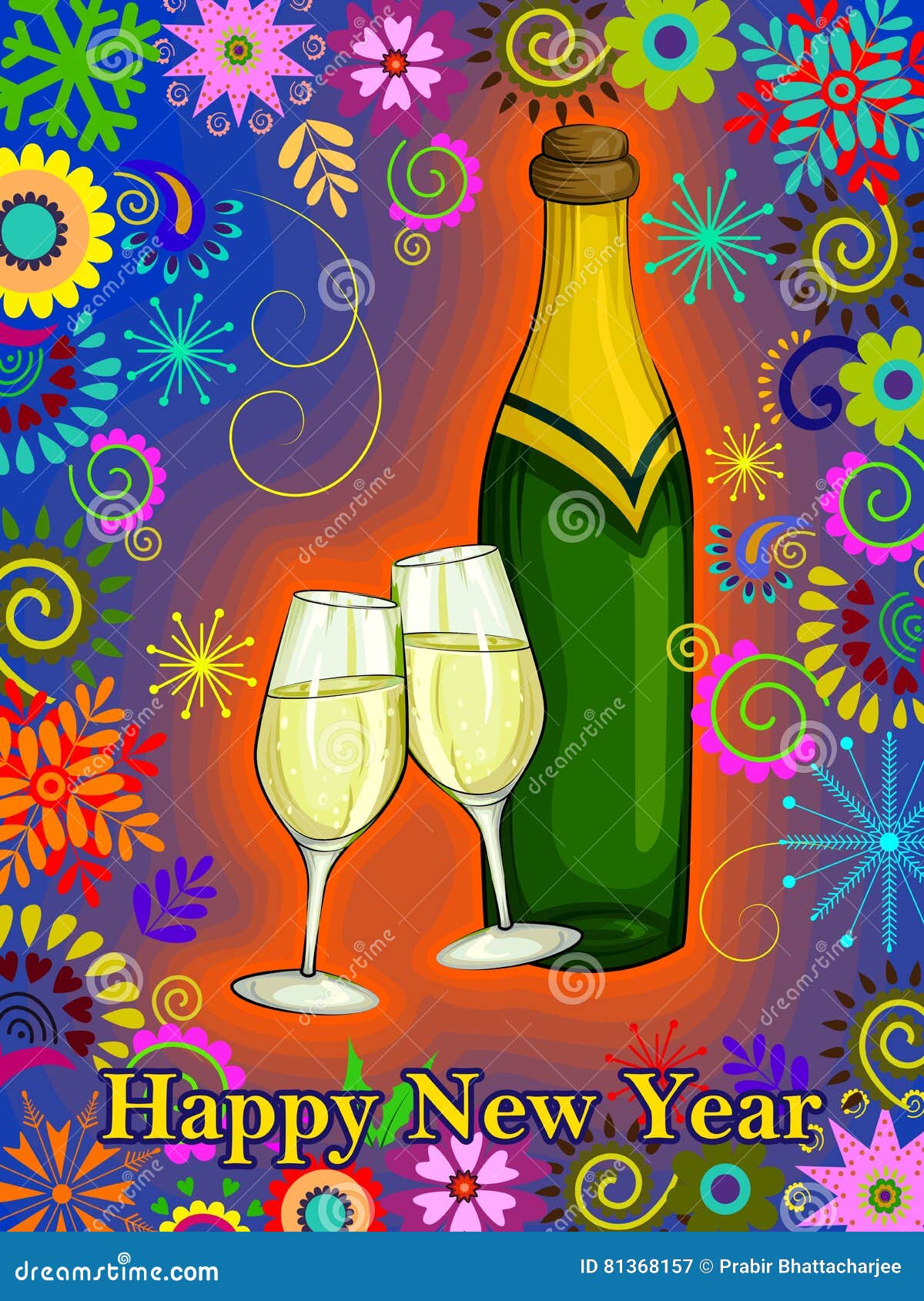 Colorful Design of Happy New Year Greeting Stock Vector - Illustration ...