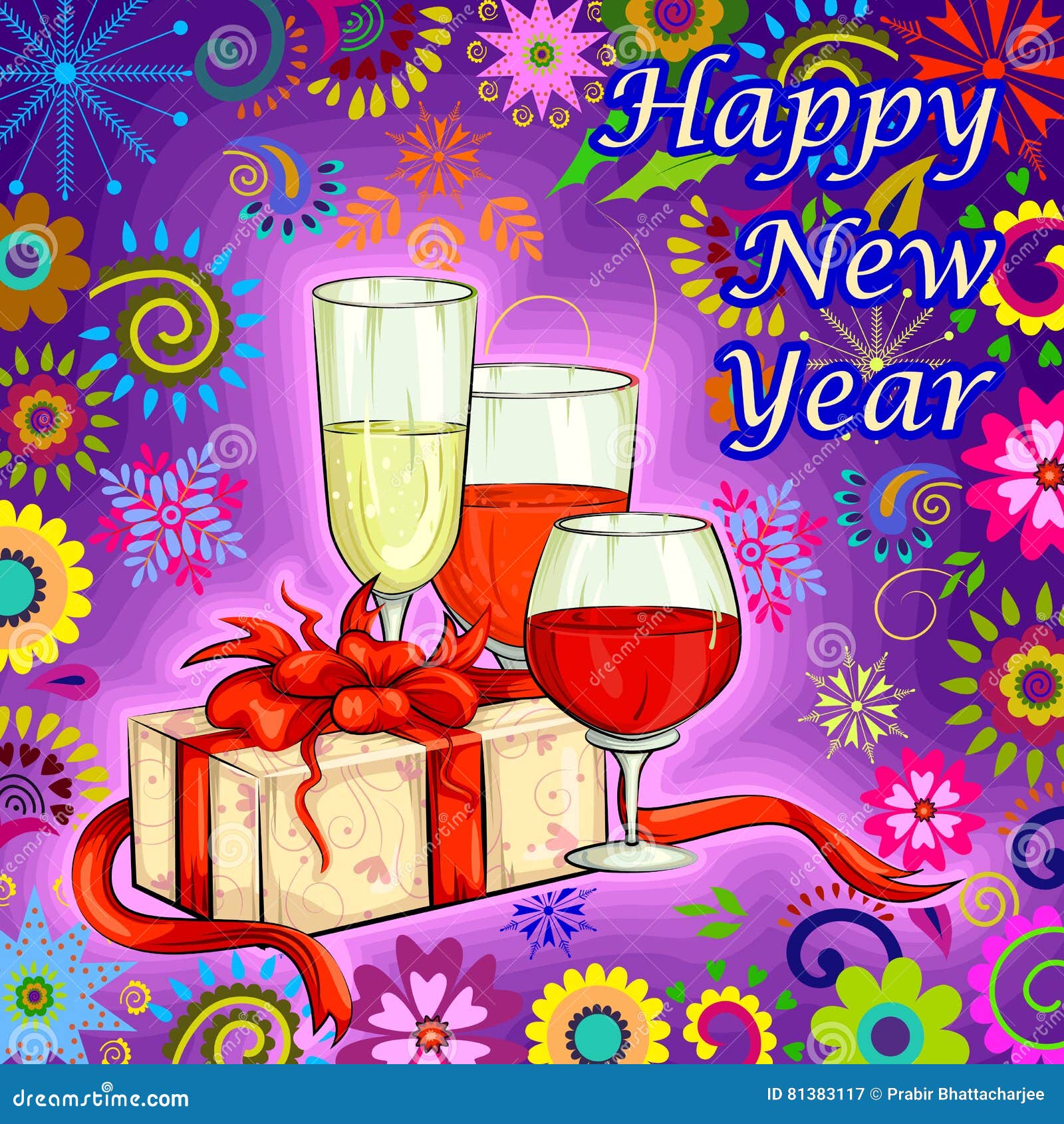 Colorful Design of Happy New Year Greeting Stock Vector - Illustration ...