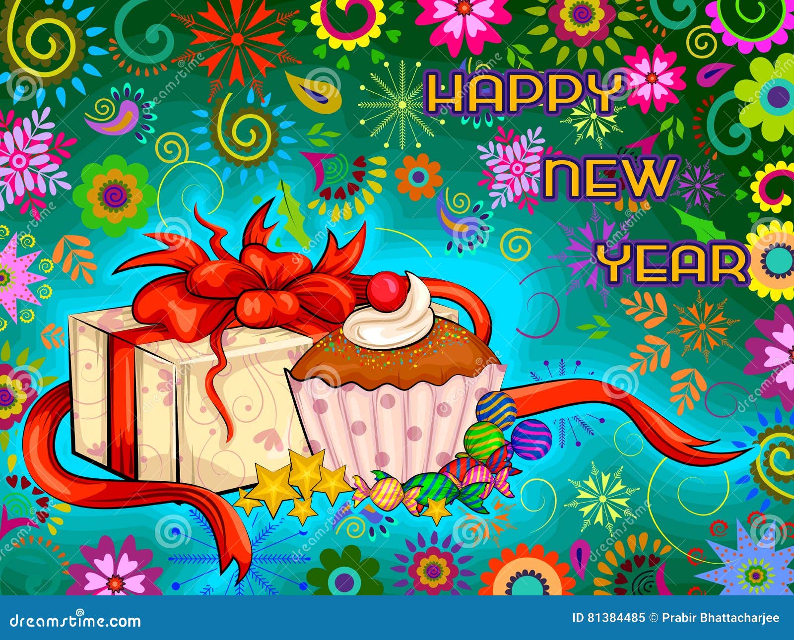 Colorful Design of Happy New Year Greeting Stock Vector - Illustration ...