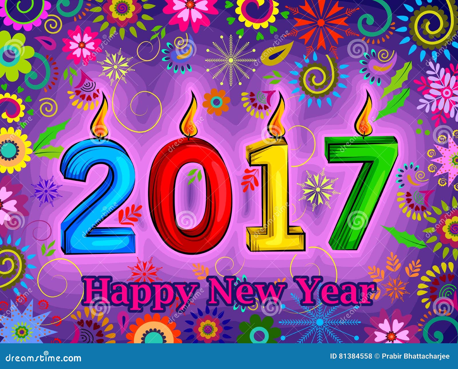 Colorful Design of Happy New Year Greeting Stock Vector - Illustration ...