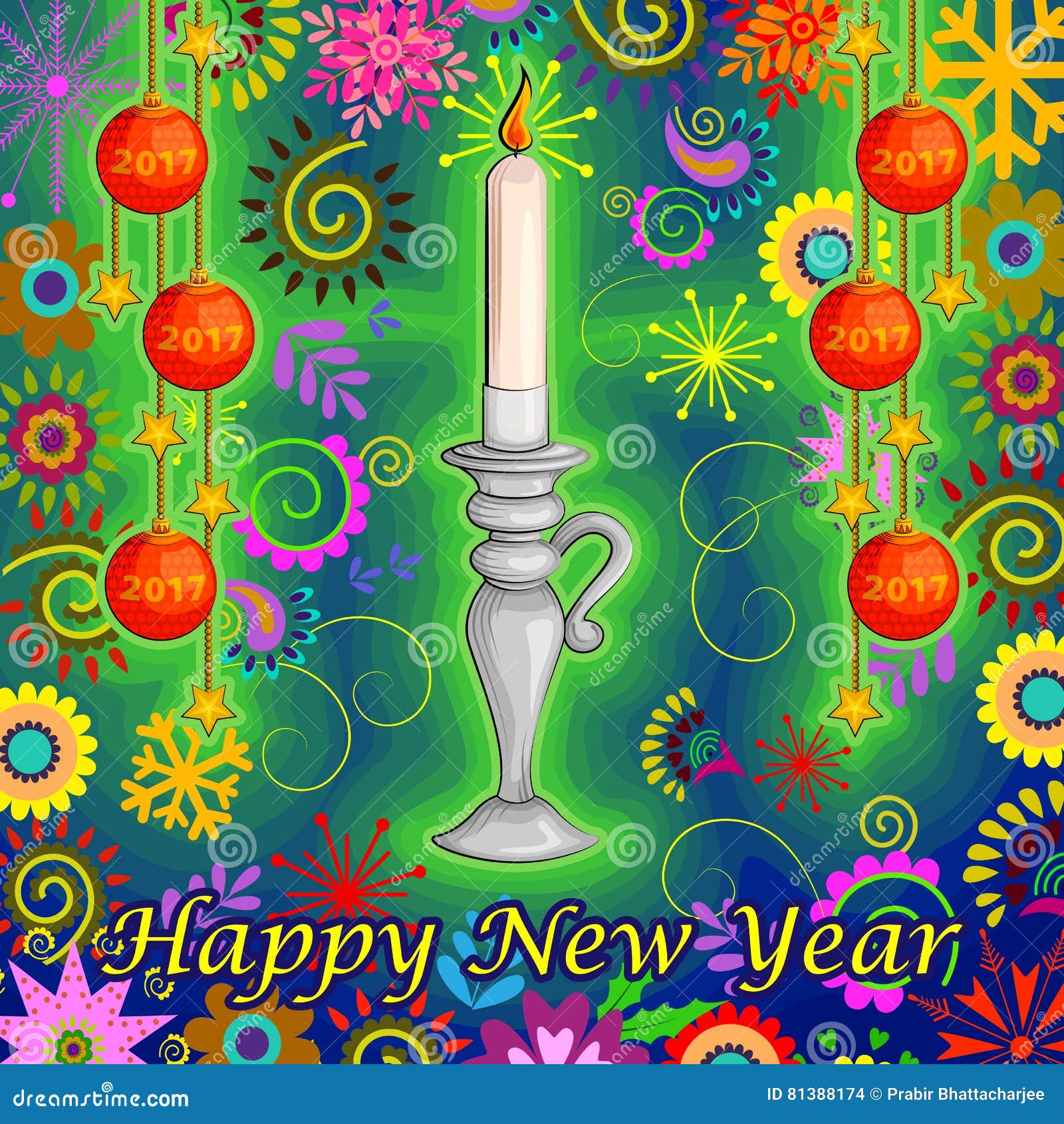 Colorful Design of Happy New Year Greeting Stock Vector - Illustration ...